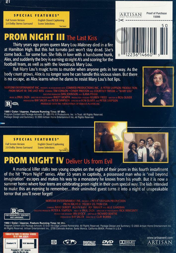 Prom Night 3 - The Last Kiss / Prom Night 4 - Deliver Us from Evil ...