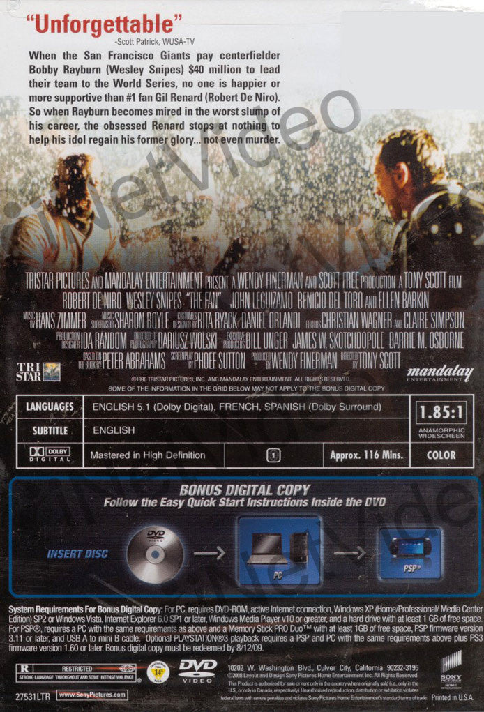 The Fan (With Digital Copy) on DVD Movie