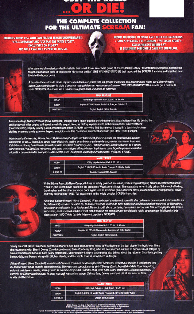 Scream Complete Collection (Scream 1,2,3,4) (With Mask) (Boxset) (Blu ...