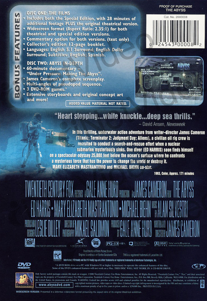 The Abyss (Special Edition)(Blue Cover) on DVD Movie