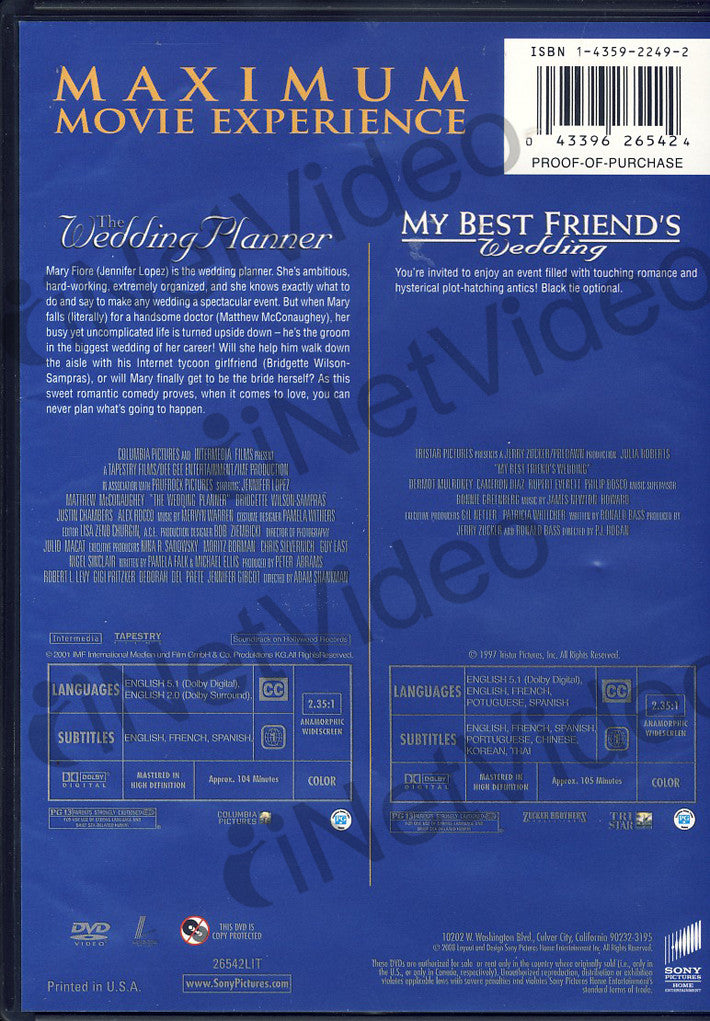 The Wedding Planner / My Best Friend s Wedding (Double Feature) on DVD ...