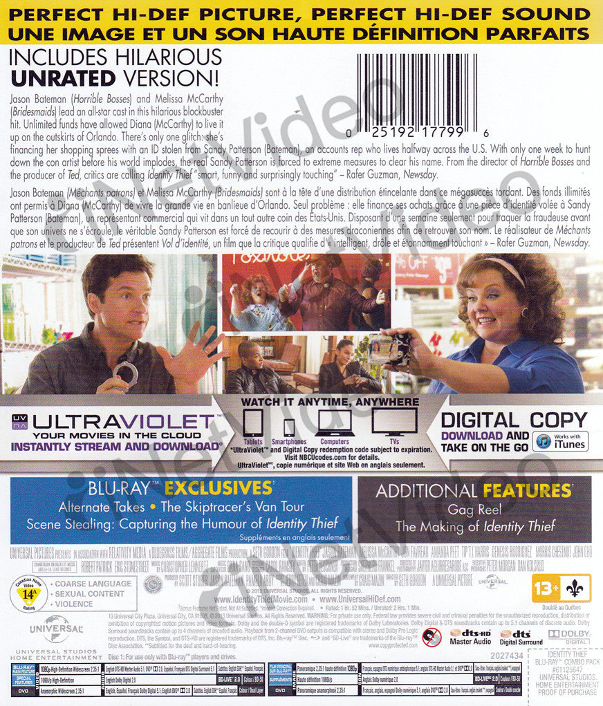 Identity Thief (Blu-ray + DVD + Digital Copy + UltraViolet) (Bilingual ...