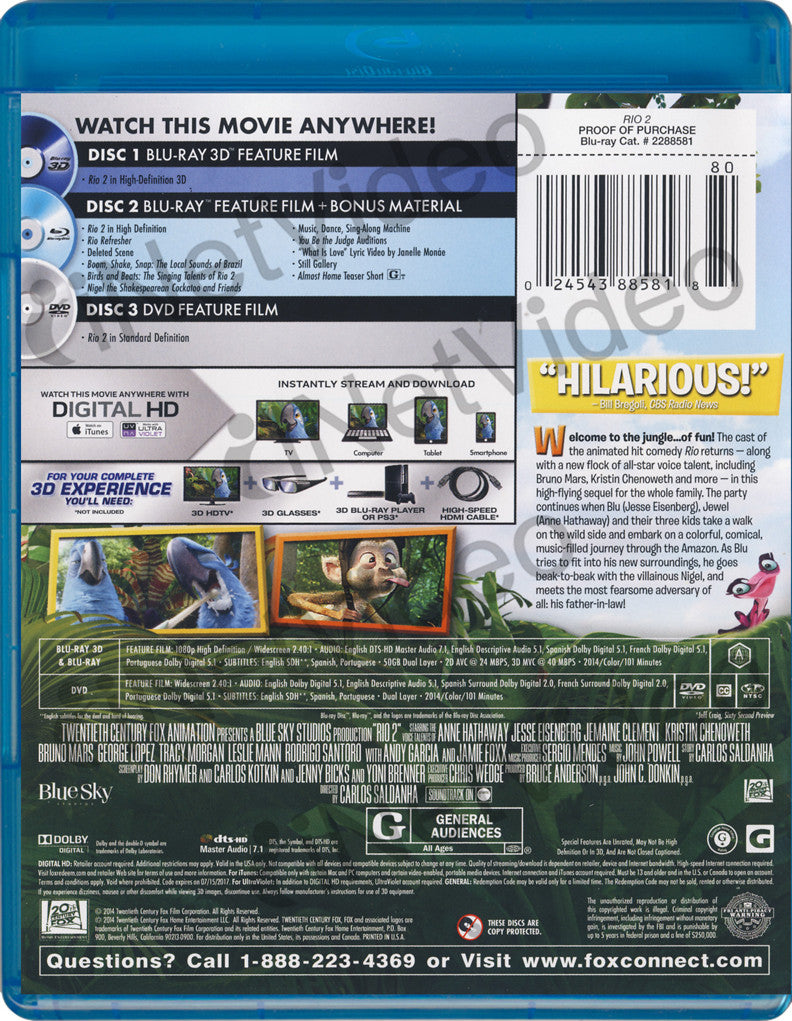 Rio 2 Blu Ray 3d