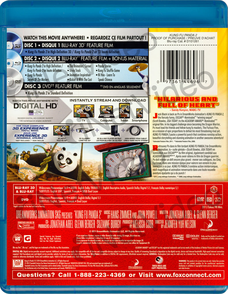 Kung Fu Panda 2 (Deluxe Edition) (Blu-ray 3D + Blu-ray + DVD + Digital HD) (Blu-ray) (Bilingual ...