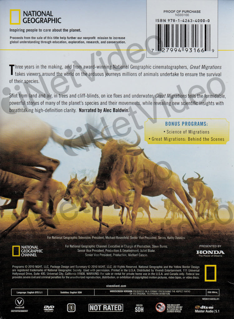 Great Migrations - National Geographic (3-DVD Set) (Boxset) on DVD Movie