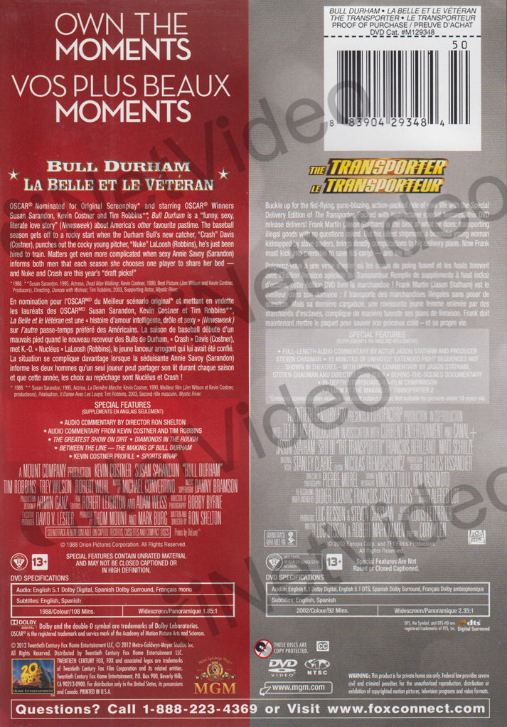Bull Durham / The Transporter (Bilingual) on DVD Movie