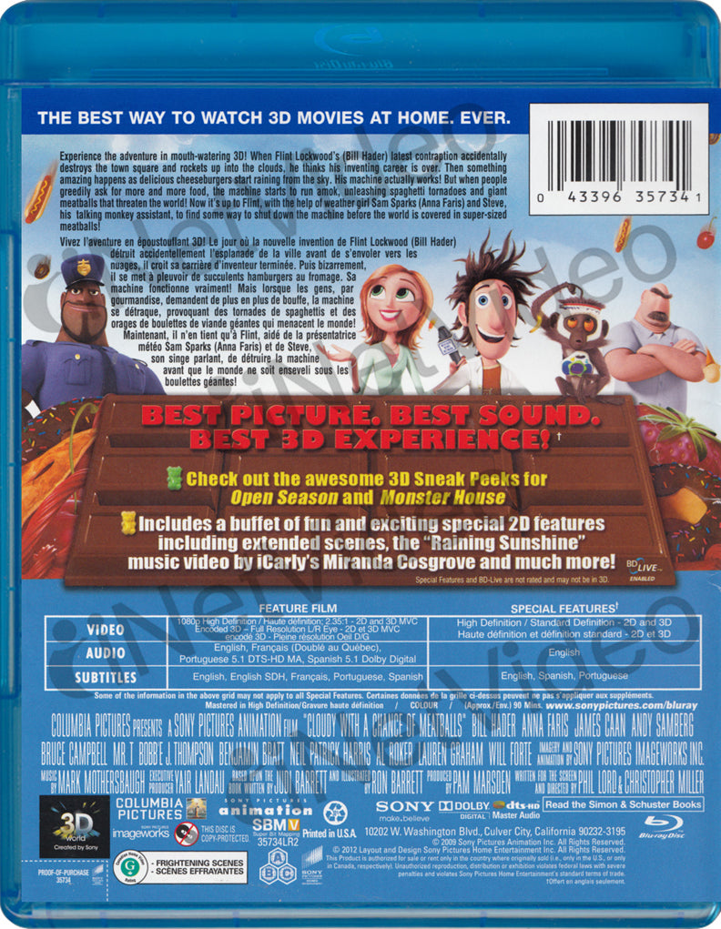 Cloudy With A Chance Of Meatballs Blu Ray