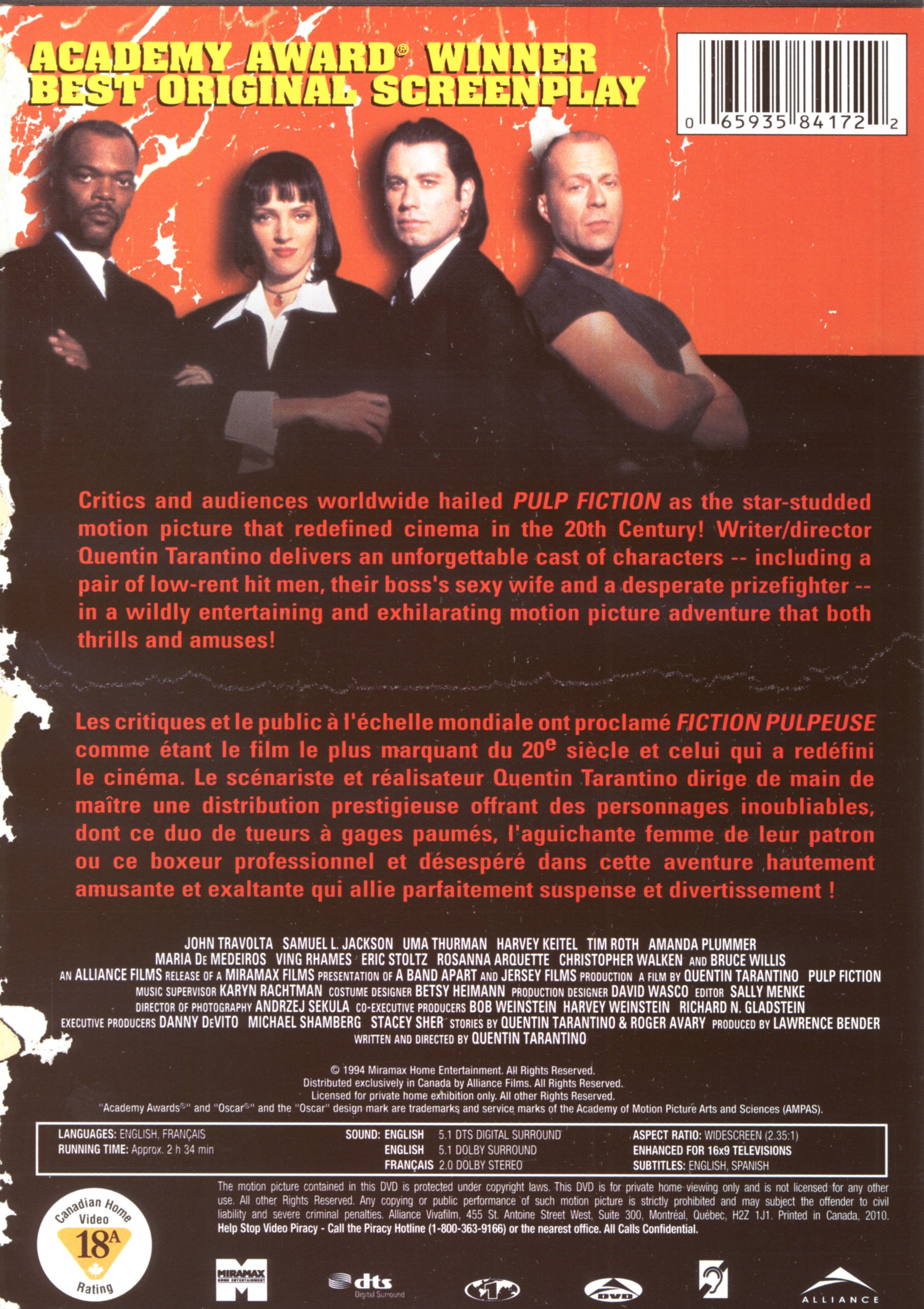 Pulp Fiction (Bilingual) on DVD Movie